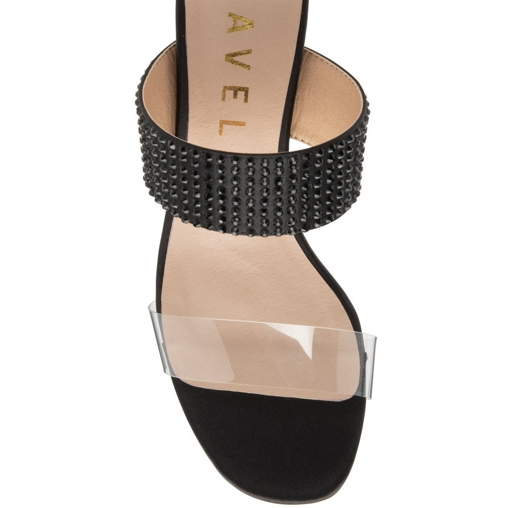 Ravel Black Satin & Diamante Dorea Mule Shoes – revolve store
